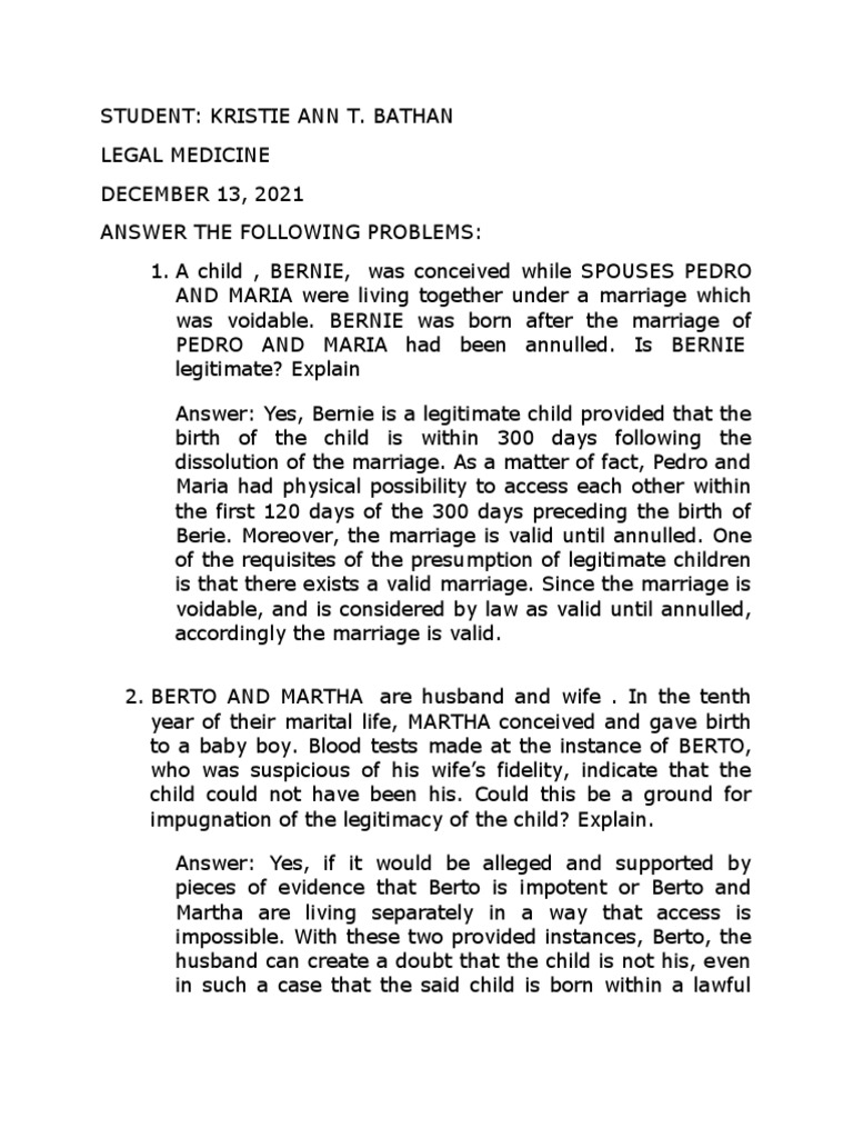 Activity in Legal Medicine 1 | PDF | Marriage | Legitimacy (Family Law)