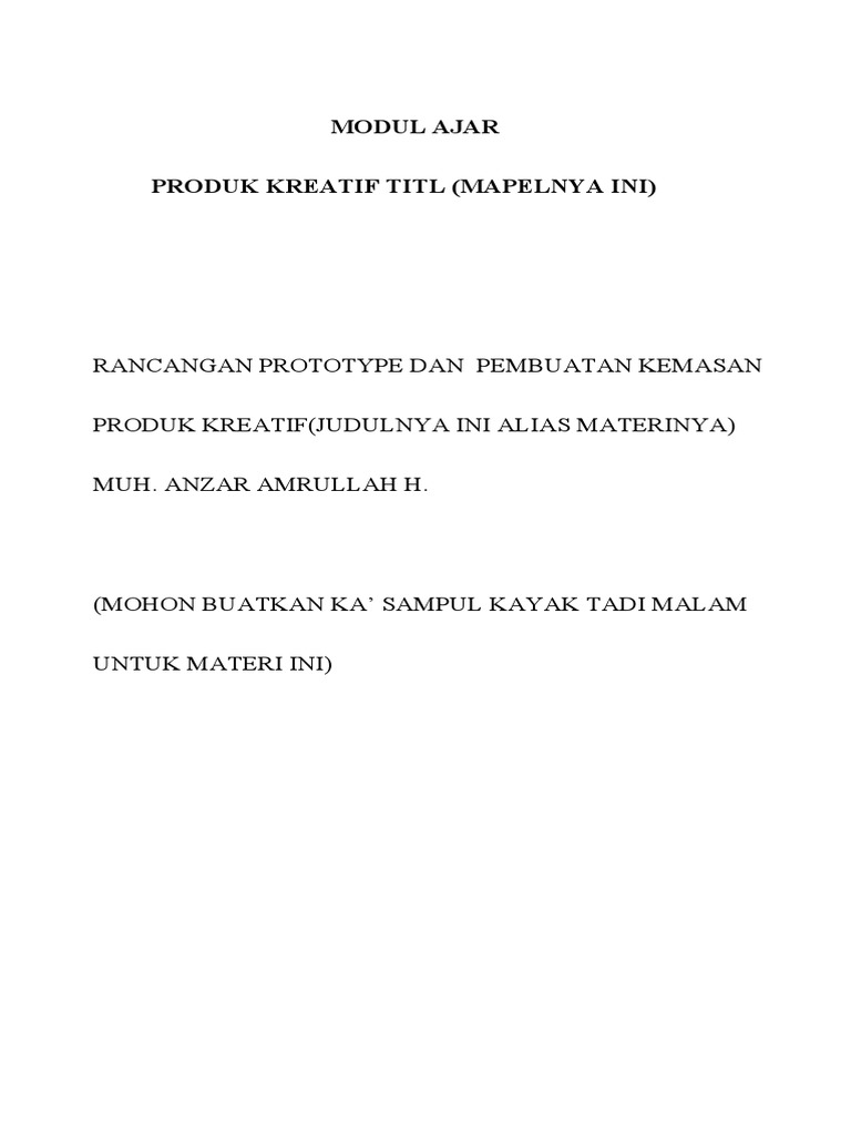 XI MODUL AJAR ANZAR-rancangan Prototype Dan Pembuatan Kemasan Produk Kreatif | PDF