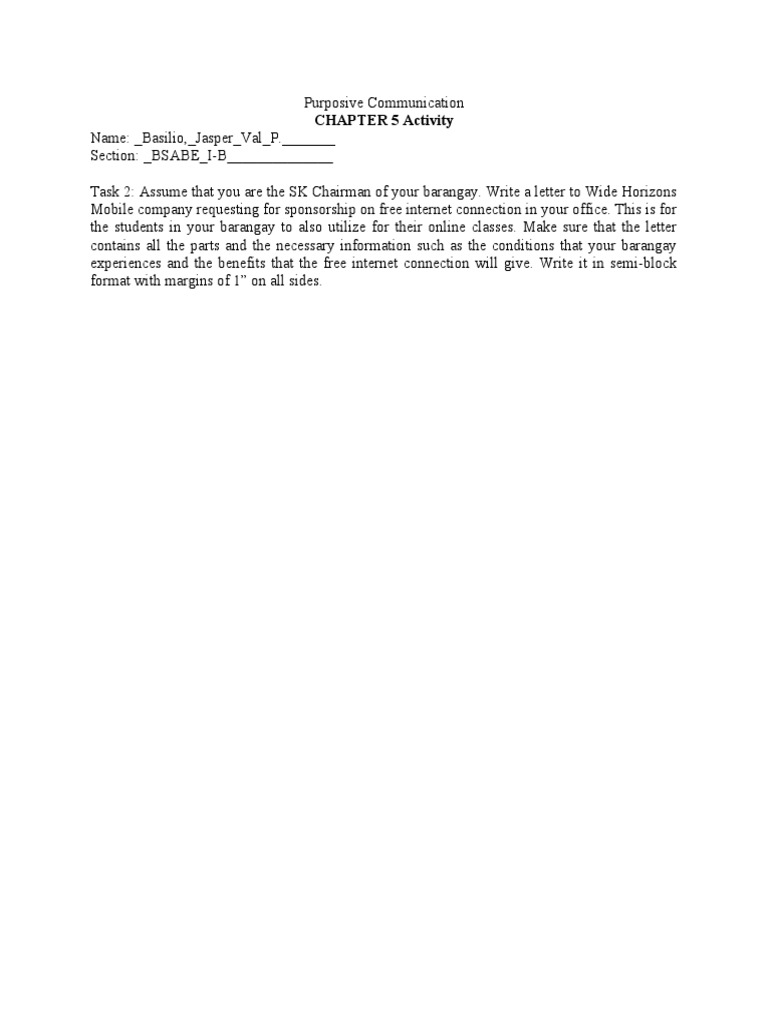 Basilio, Jasper Val - EnG 21 Task 2 Business Letter | PDF | Internet | Communication