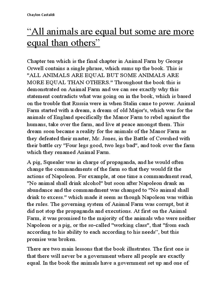 All Animals Are Equal But Some Are More Equal Than Others | PDF | General Fiction