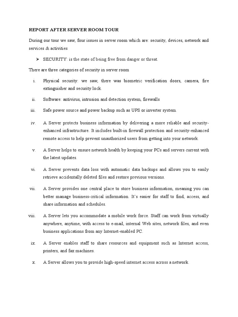 Report After Server Room Tour | PDF | Server (Computing) | Security