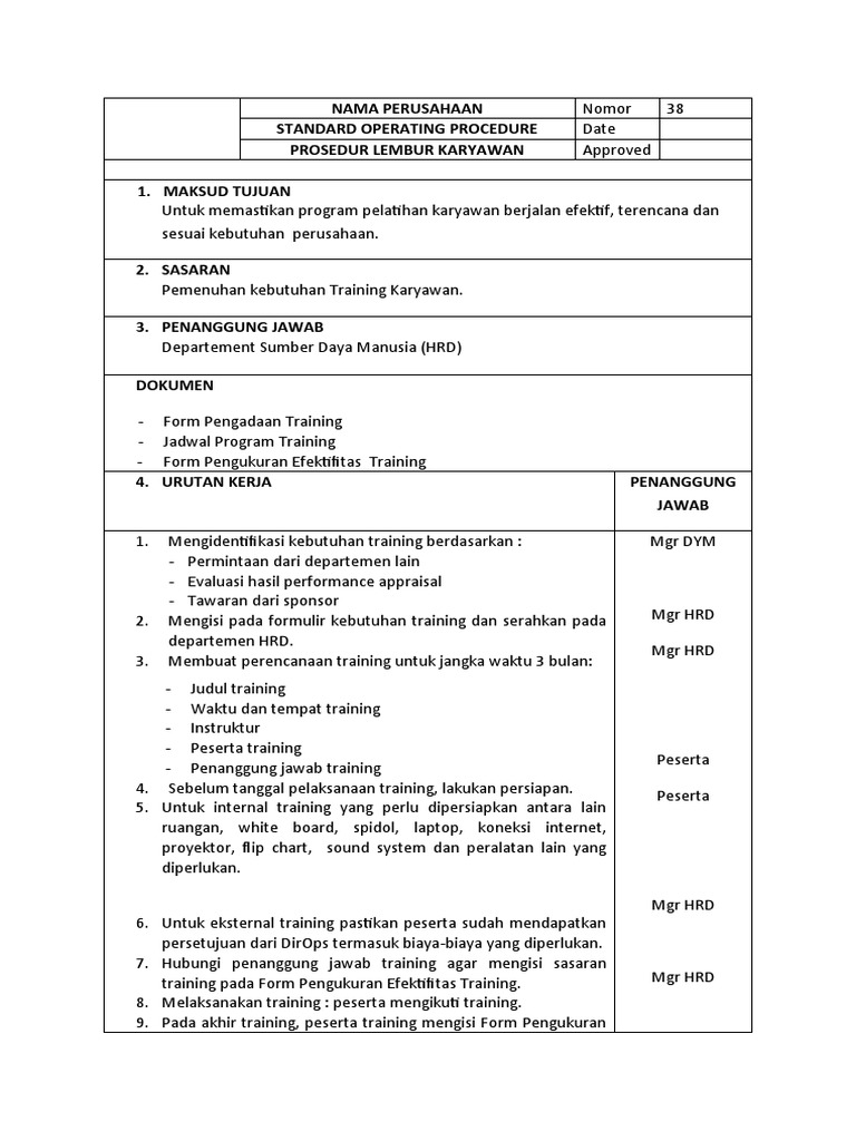 Prosedur Training Karyawan | PDF