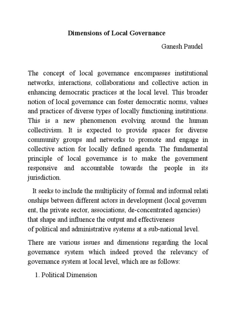Dimension of Local Governance | PDF | Governance | Resource