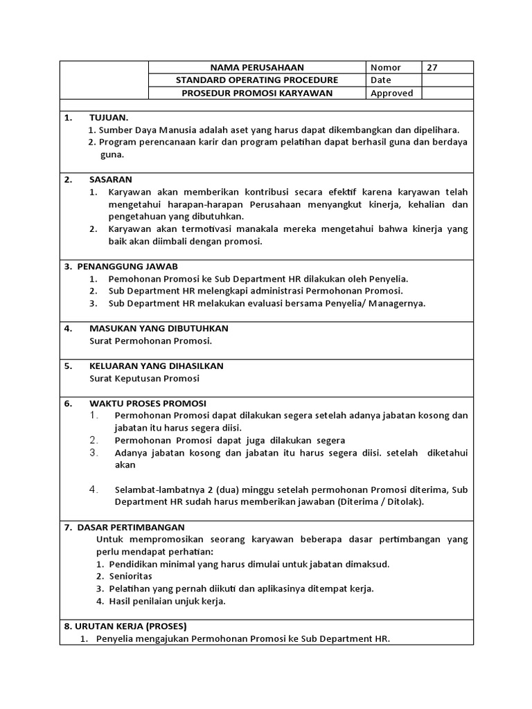 SOP Promosi Karyawan | PDF