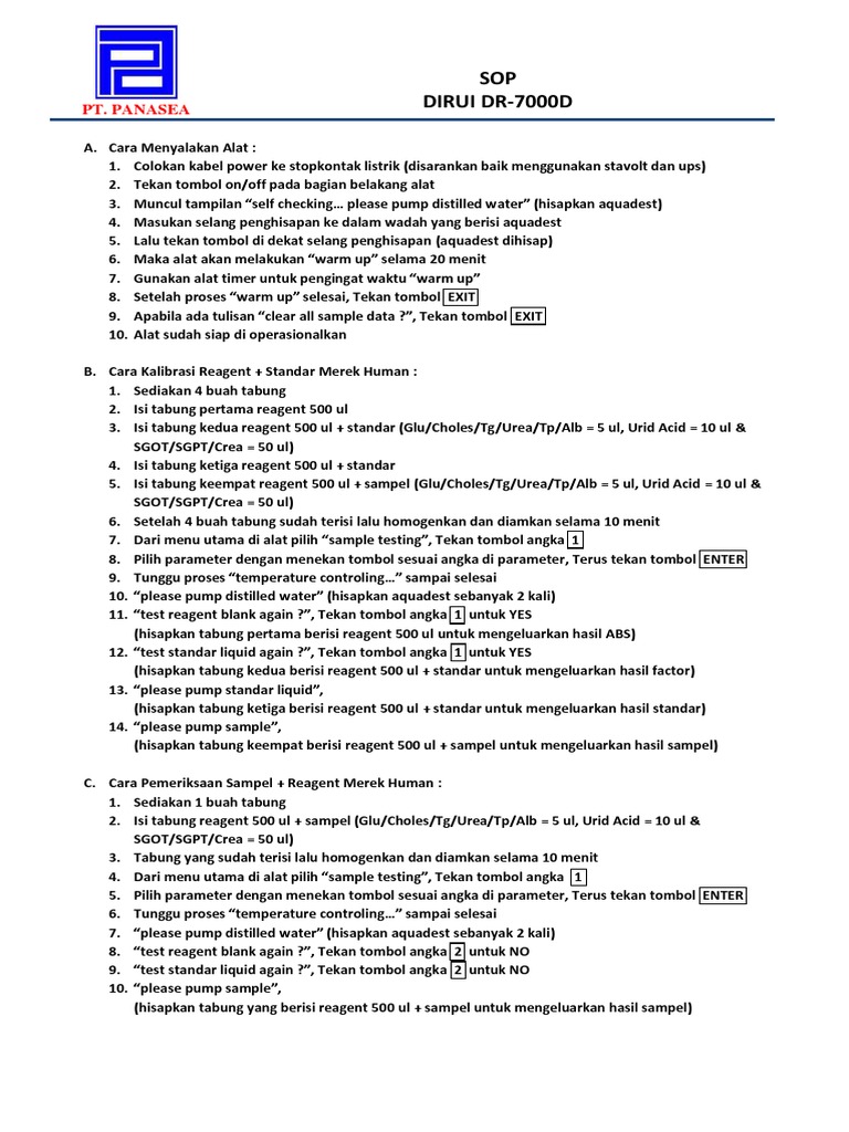SOP Dirui DR-7000D | PDF | Memasak, Makanan, & Anggur | Sains & Matematika