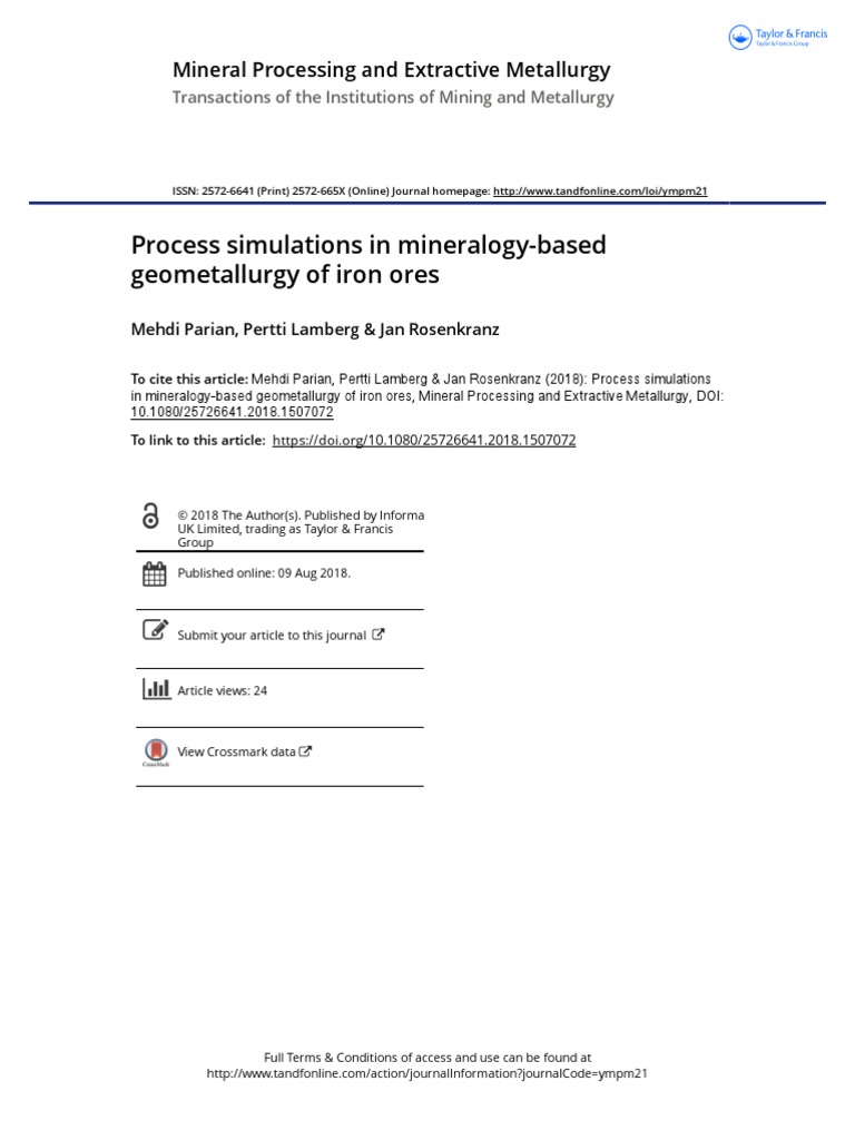 Process Simulations in Mineralogy-Based Geometallu | PDF | Mill (Grinding) | Minerals