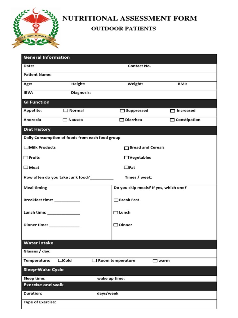 Nutritional Assessment Form | PDF | Foods | Malnutrition