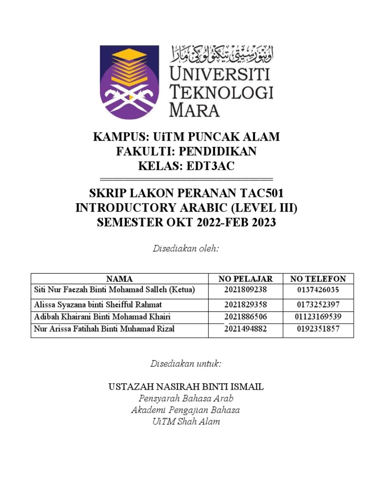 Edtac 503 Roleplay Arab Kumpulan 1 | PDF