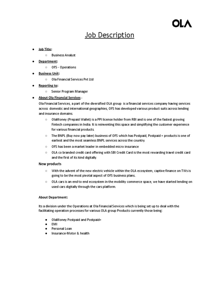 JD - Business Analyst Operations | PDF | Data Analysis | Business Analysis