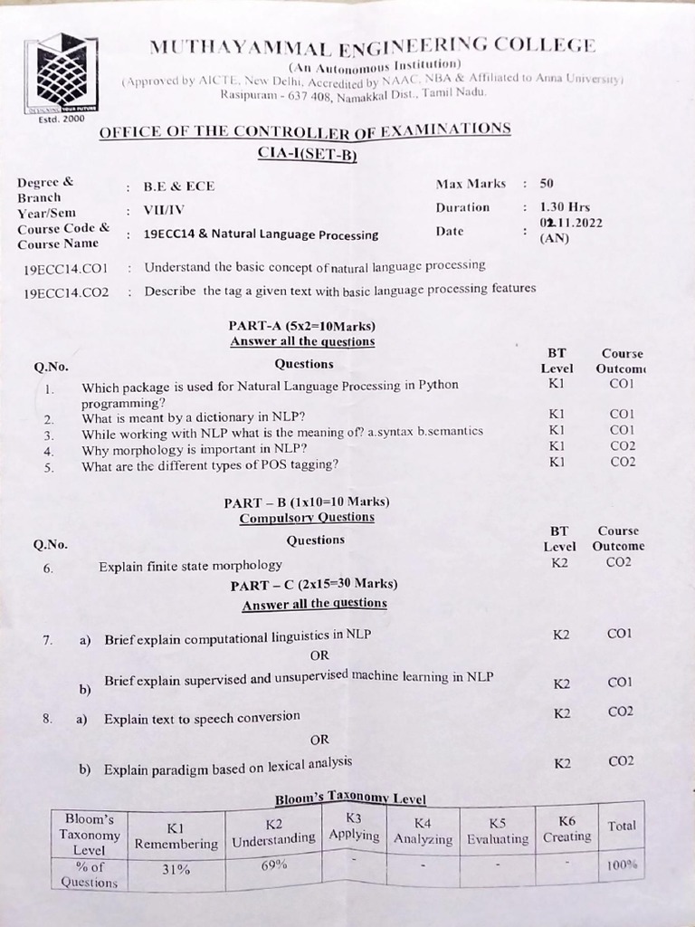 NLP Question Paper | PDF NLP Question Paper | PDF