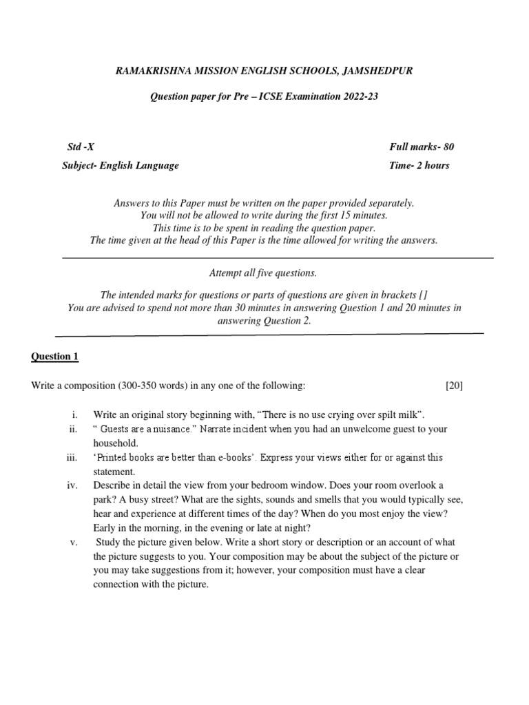 Question Pre Board English Language | PDF