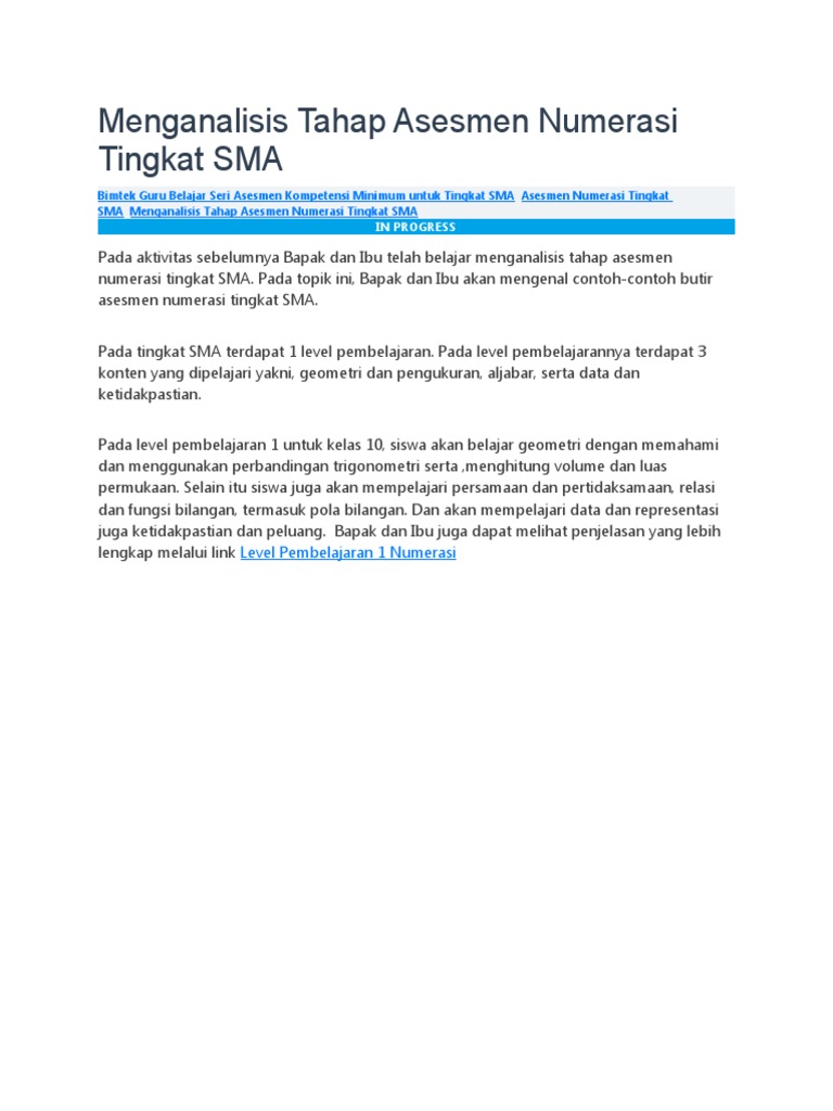 Asesmen Numerasi SMA: Geometri, Aljabar, Data | PDF