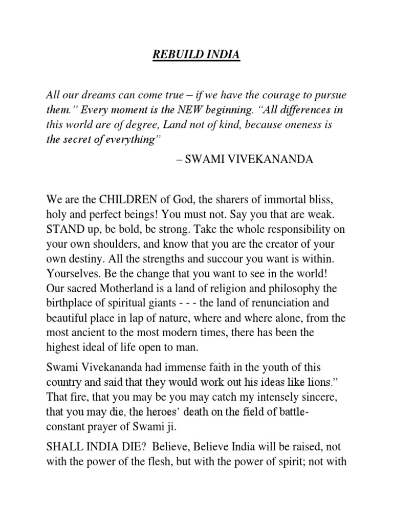 Rebuild India | PDF | Swami Vivekananda | Religious Belief And Doctrine