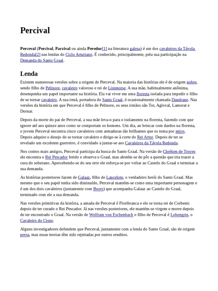 Percival: O Cavaleiro do Graal | PDF | Poesia