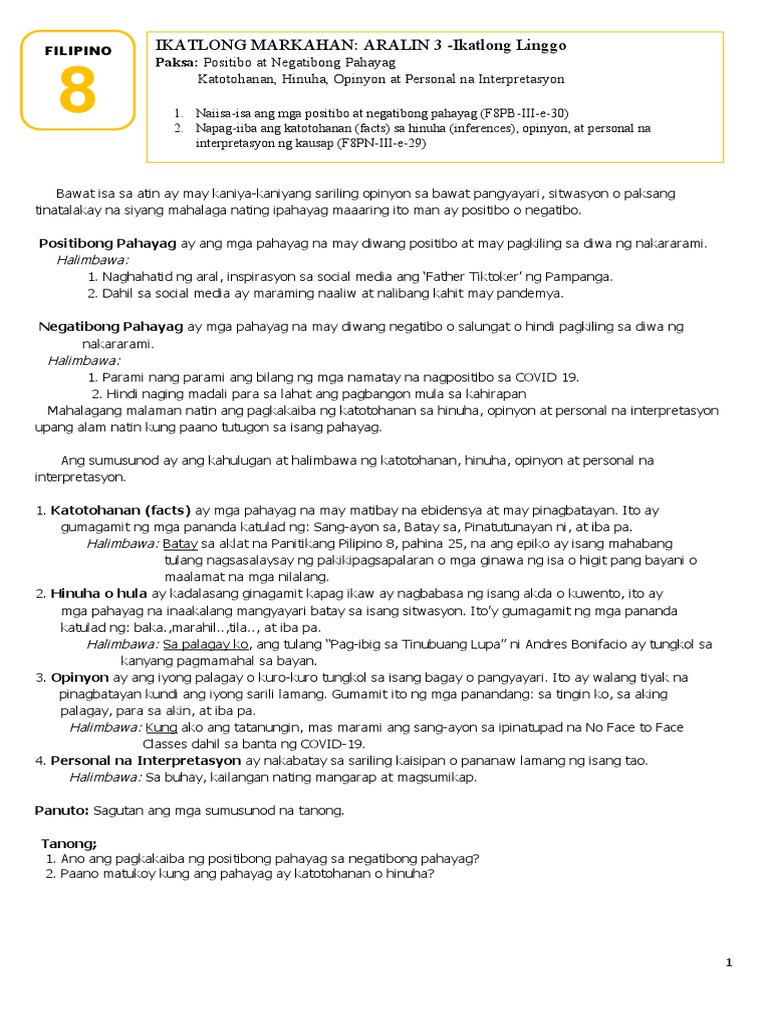 Fil 8 Worksheets q3 w3 1 | PDF