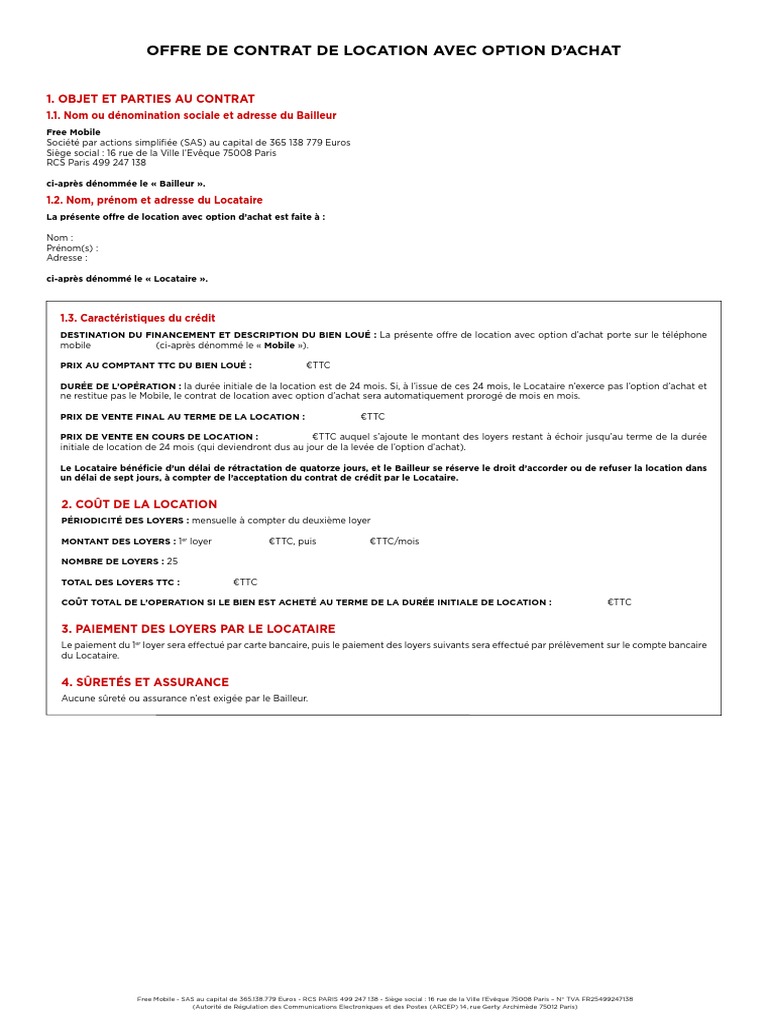 Offre Contrat Loa | Download Free PDF | Leasing | Location