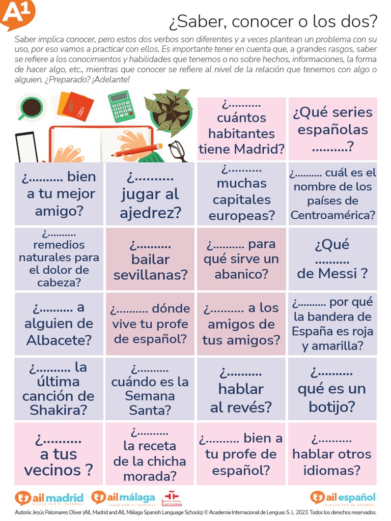 Ejercicio Espanol Uso Verbos Saber Conocer | PDF | Lingüística
