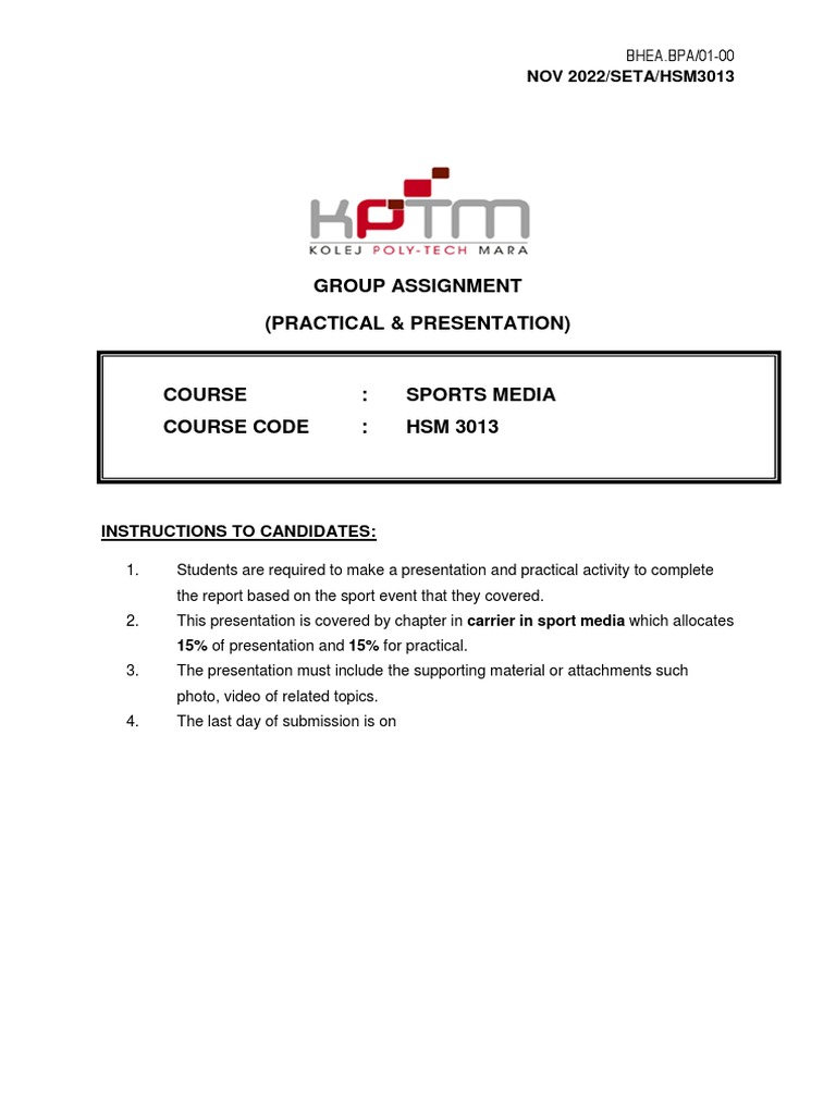 Guidelines Assgmnt Media Presnt & Practical 30% 1122 | PDF