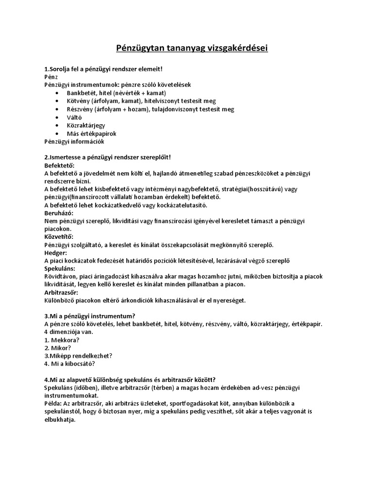 Ellenőrző Kérdések Tananyag | PDF