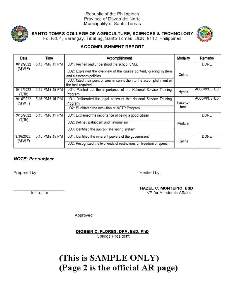 Accomplishment Report Part Time | PDF