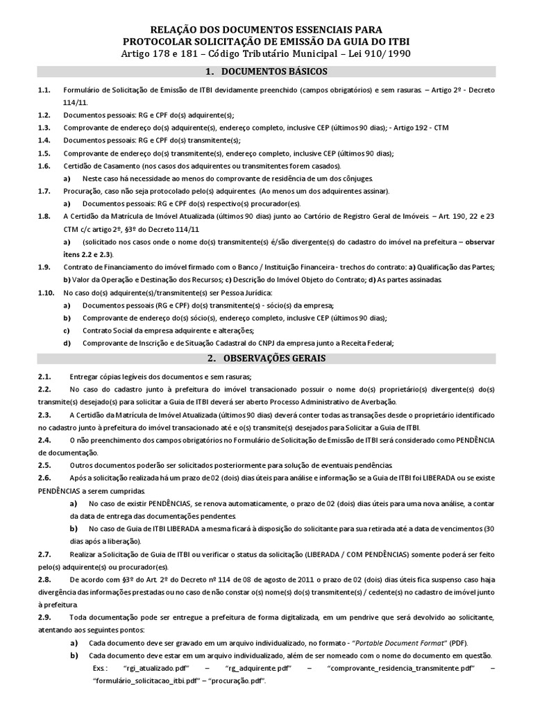 Documentos Essenciais Itbi | PDF