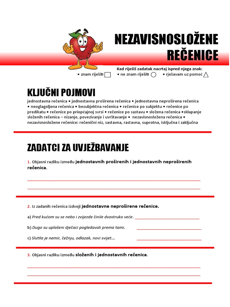 NEZAVISNOSLOZENE RECENICE - Kljucni Pojmovi I Uvjezbavanje Prije Pisane ...