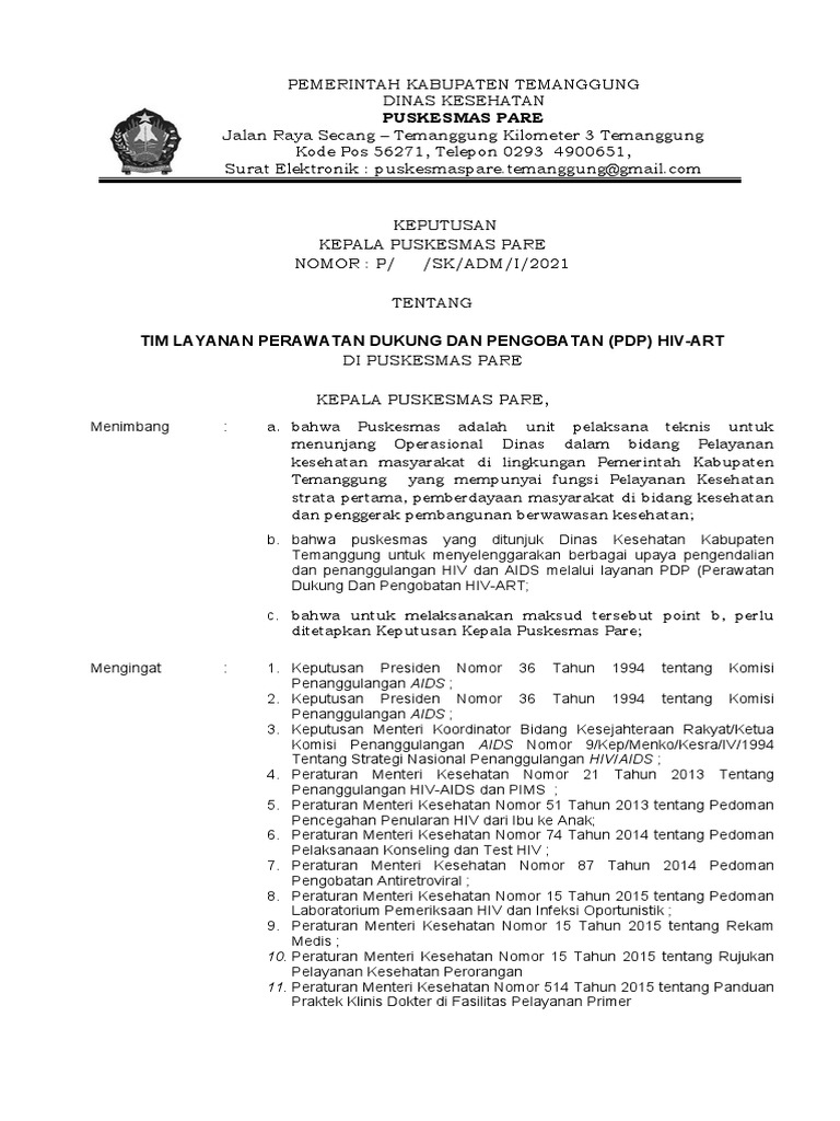 SK Layanan PDP Puskesmas Pare | PDF