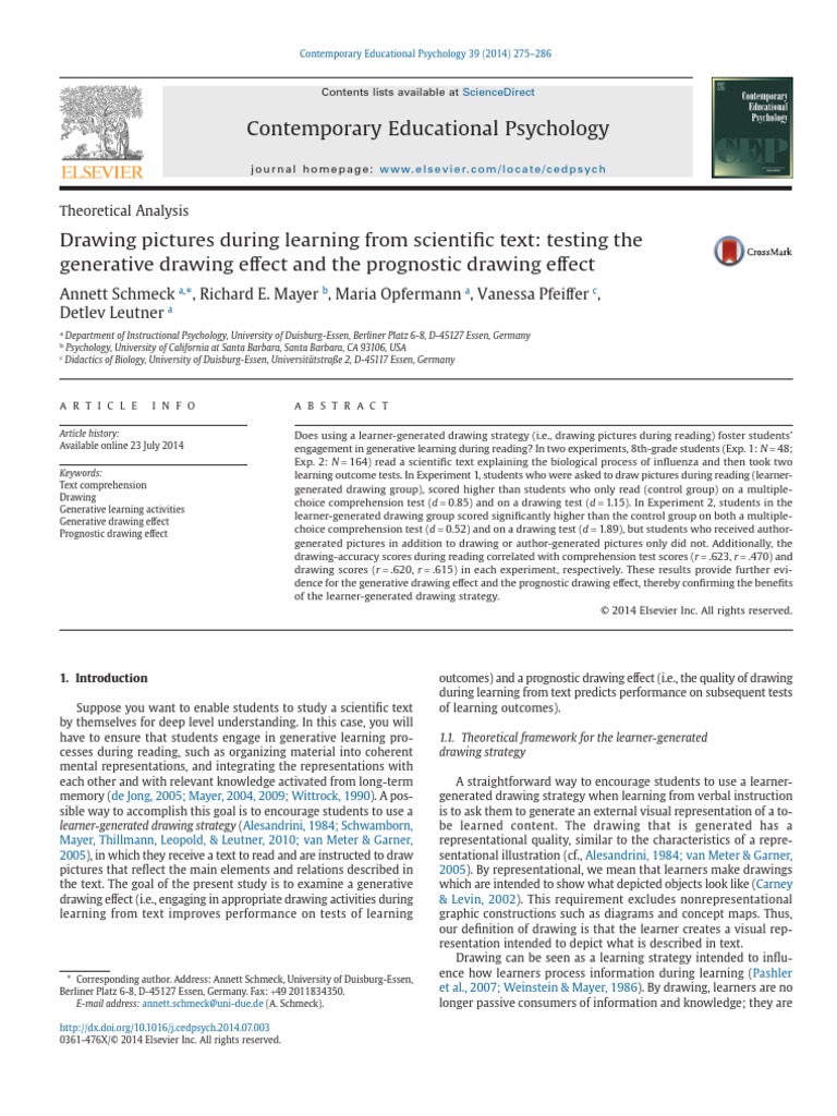 2014 - Drawing Pictures During Learning From Scientific Text Testing ...
