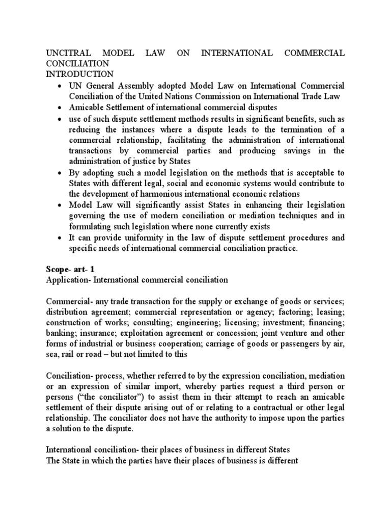 Uncitral Model Law On International Commercial Conciliation | PDF | Arbitration | Mediation