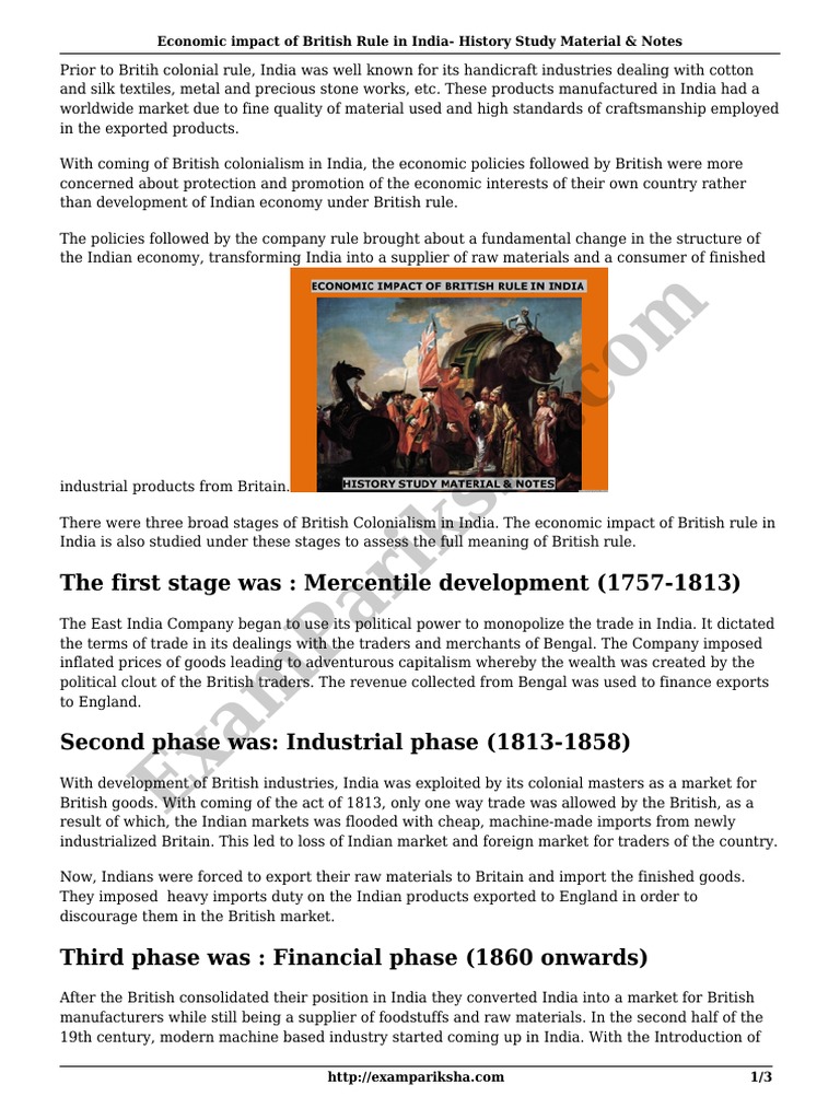Economic Impact of British Rule in India History Study Material Notes ...