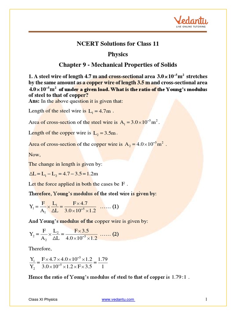 Class 11 - Physics - Mechanical Properties of Solids | PDF | Strength Of Materials | Yield ...