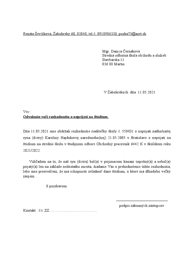 Vzor Odvolania 1920-1 | PDF