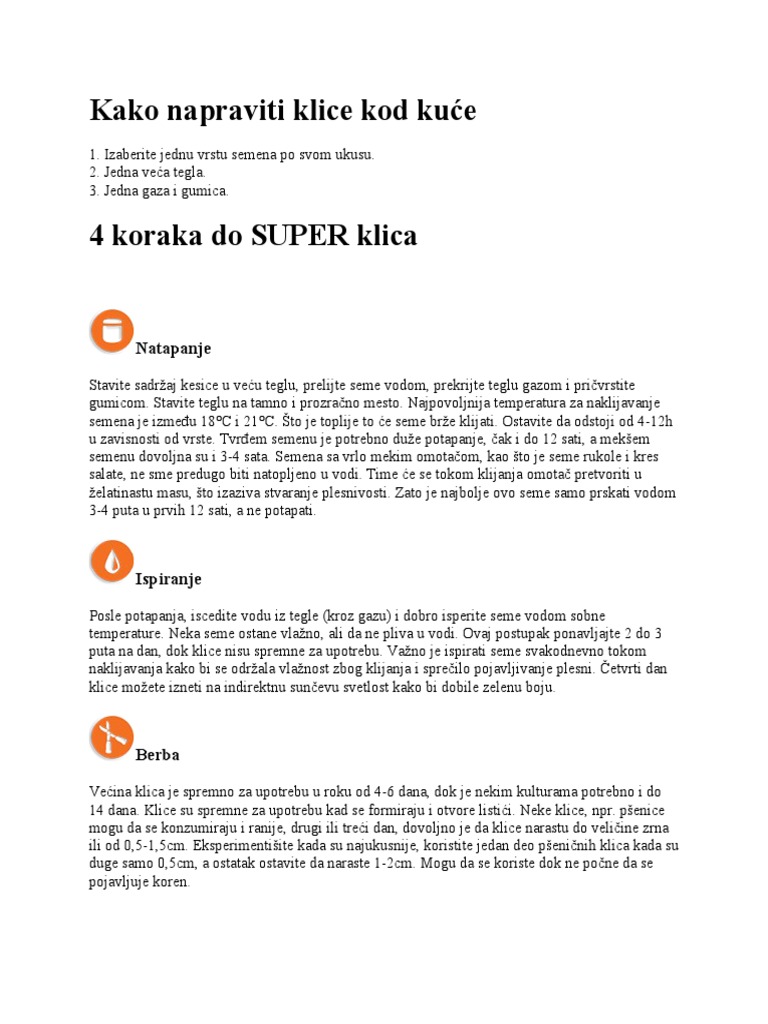 Kako Napraviti Klice Kod Kuće | PDF