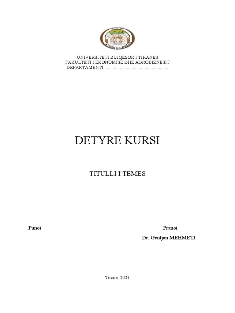 Detyre Kursi, Faqja e Pare - 2020 - 2021 | PDF