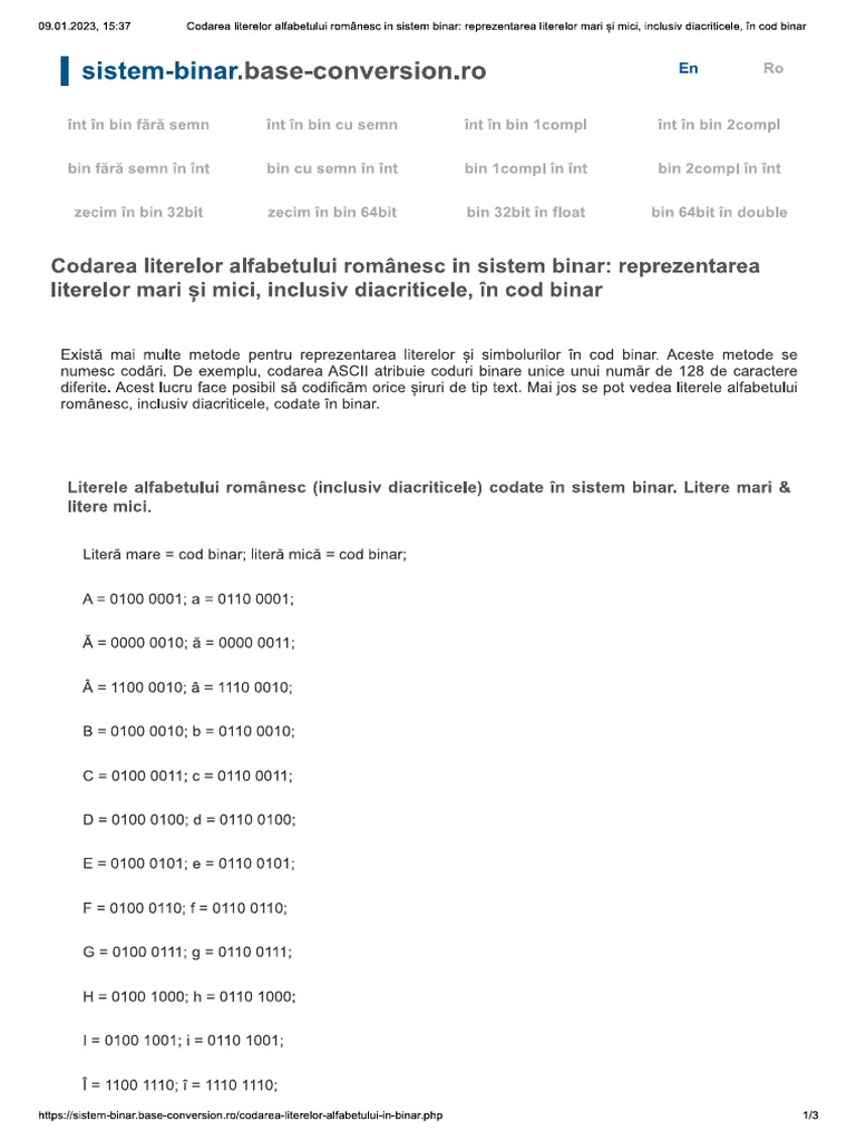 Codarea Literelor În Sistem Binar | PDF