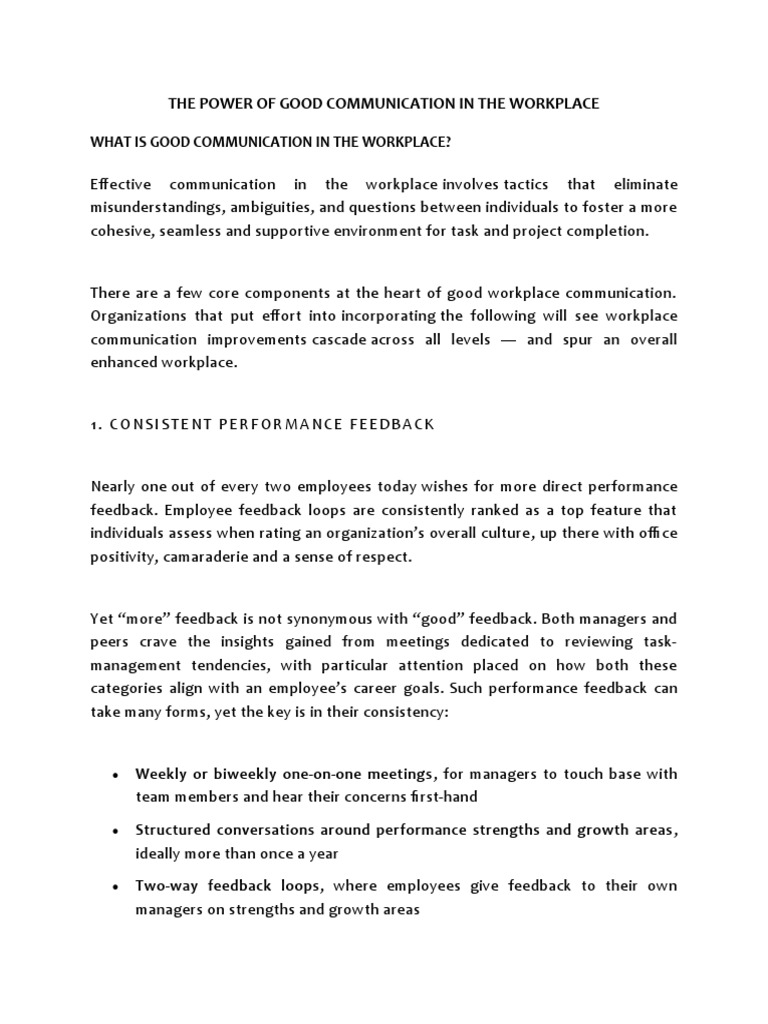 The Power of Good Communication in The Workplace | Download Free PDF ...