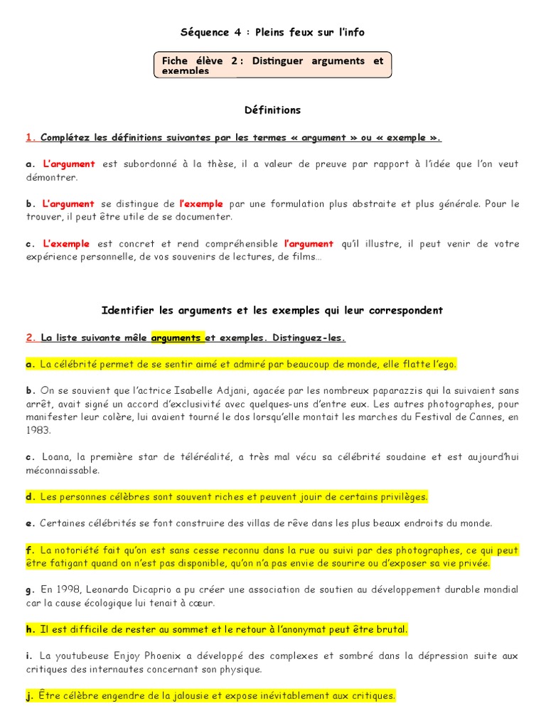Arguments et exemples en argumentation | PDF