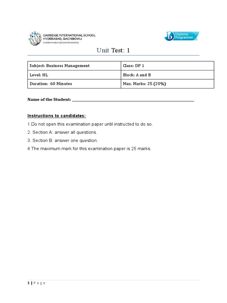 Business Management Unit Test: Resources, Entrepreneurship, and ...