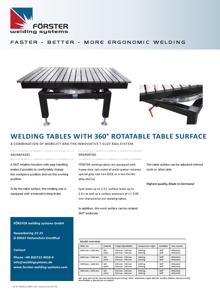 360° Rotatable Welding Tables by Förster | PDF | Welding | Construction