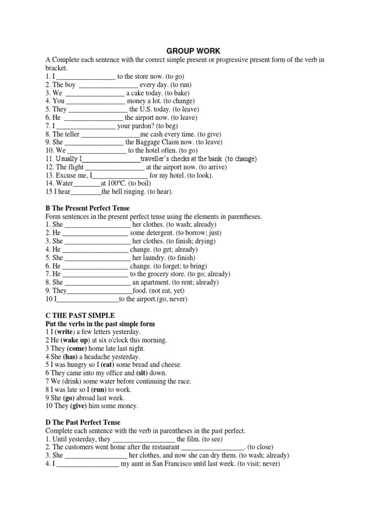GROUP WORK-Drill On Tenses | PDF