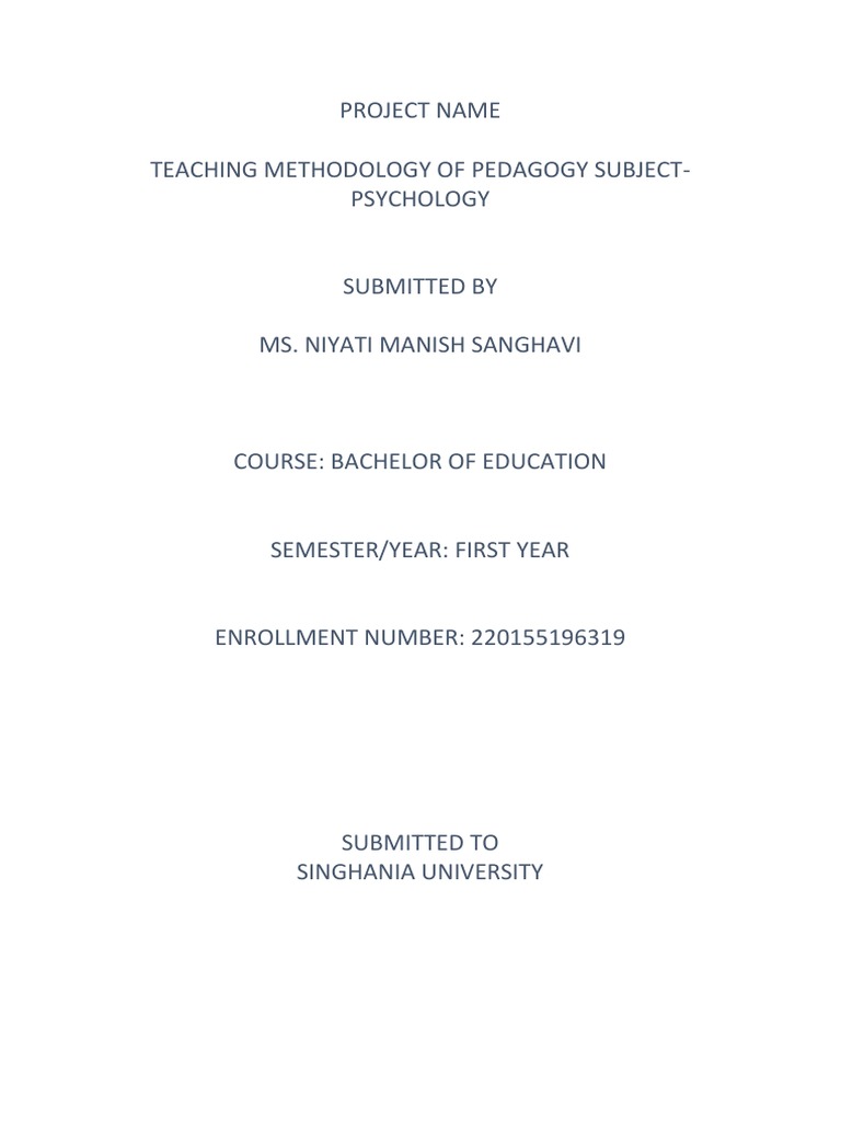 Teaching Methodology of Pedagogy Subject - Psychology | PDF