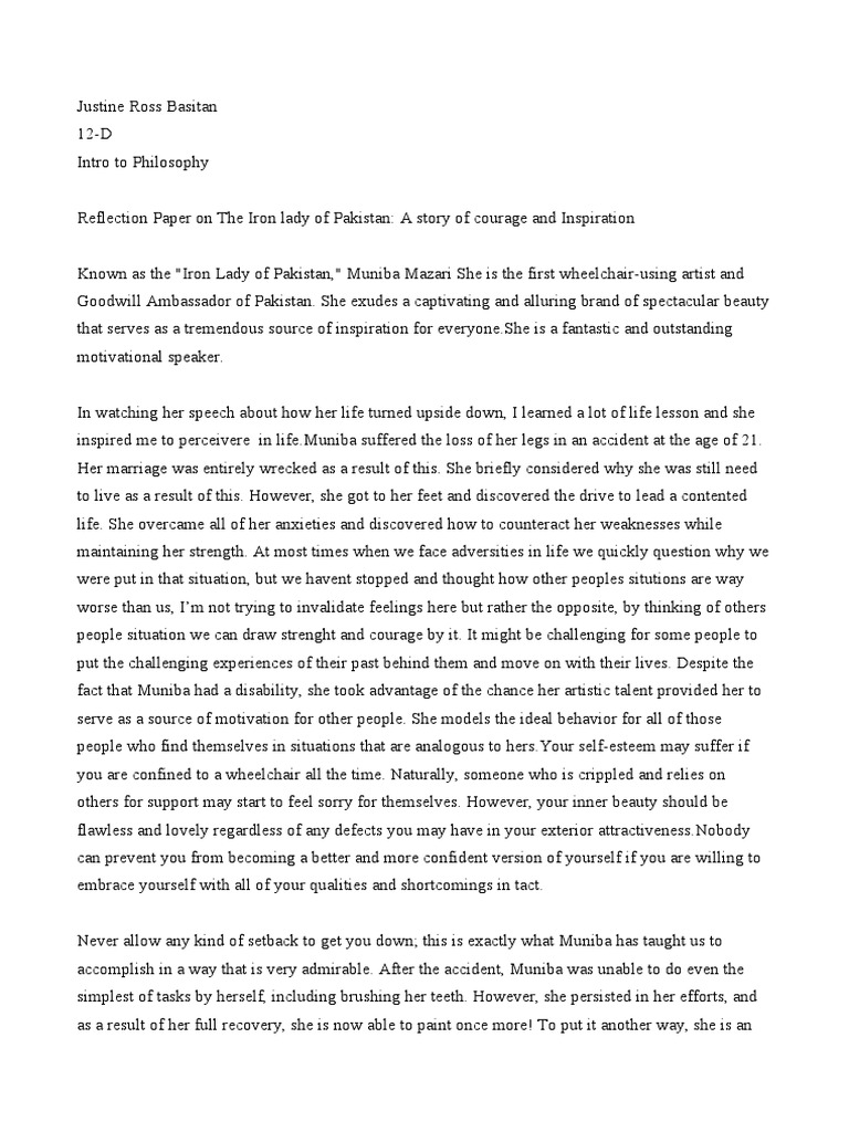 Reflection Paper On The Iron Lady of Pakistan | PDF | Motivation ...