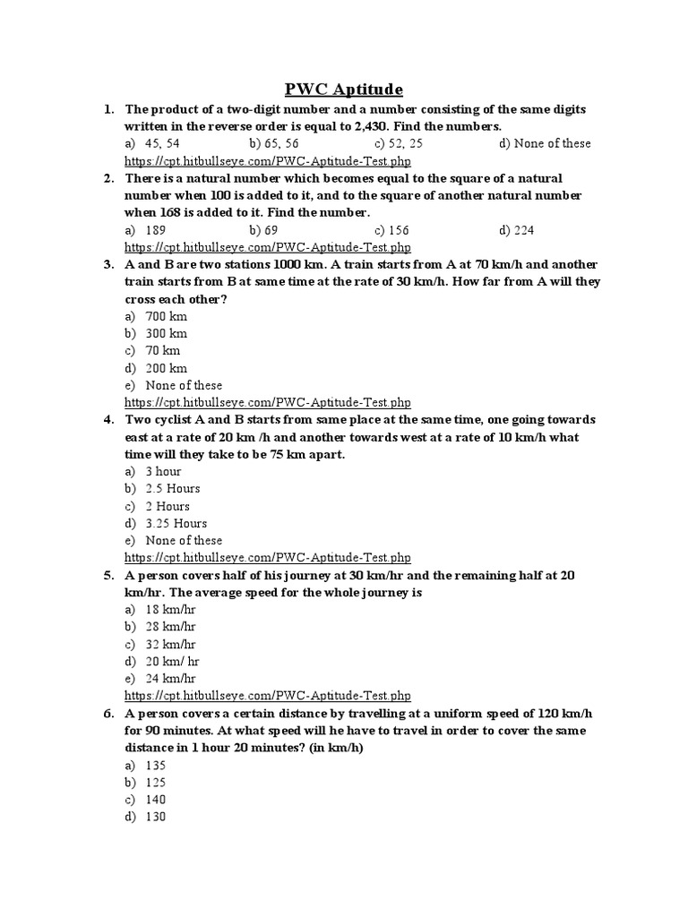PWC Aptitude | PDF | Speed