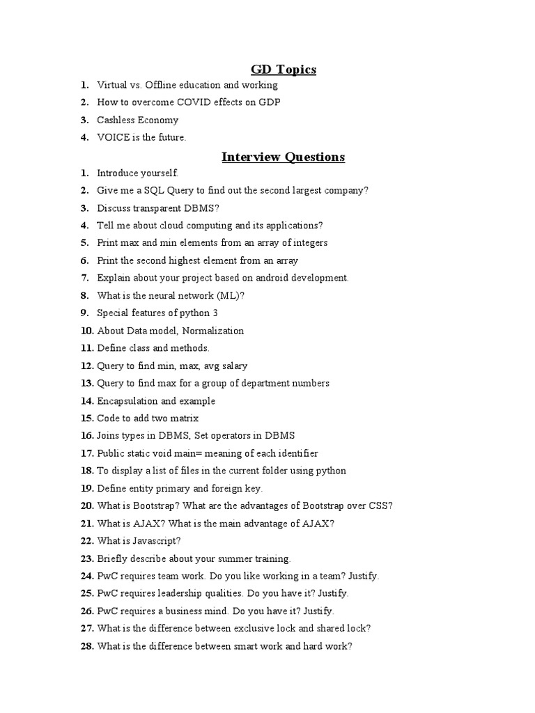 Interview Questions | PDF | Databases | Computer Programming