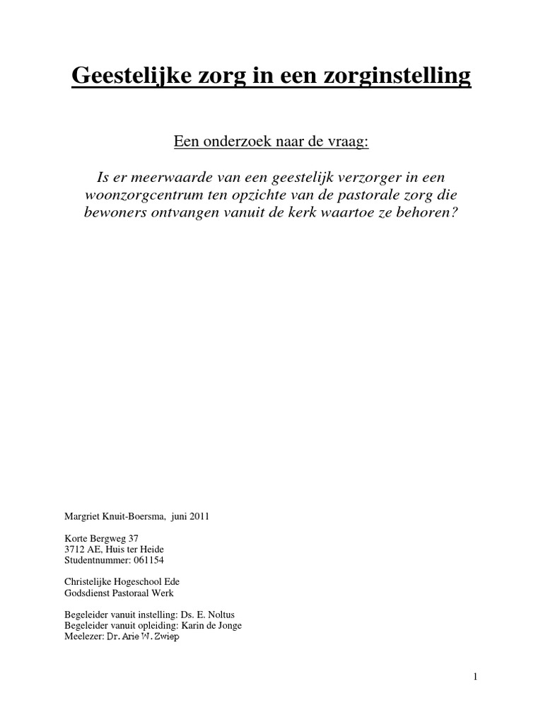 Geestelijke Zorg in Een Zorginstelling | PDF