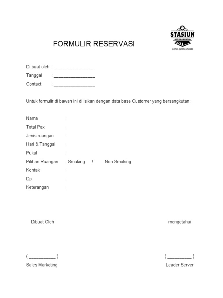 Formulir Reservasi | PDF