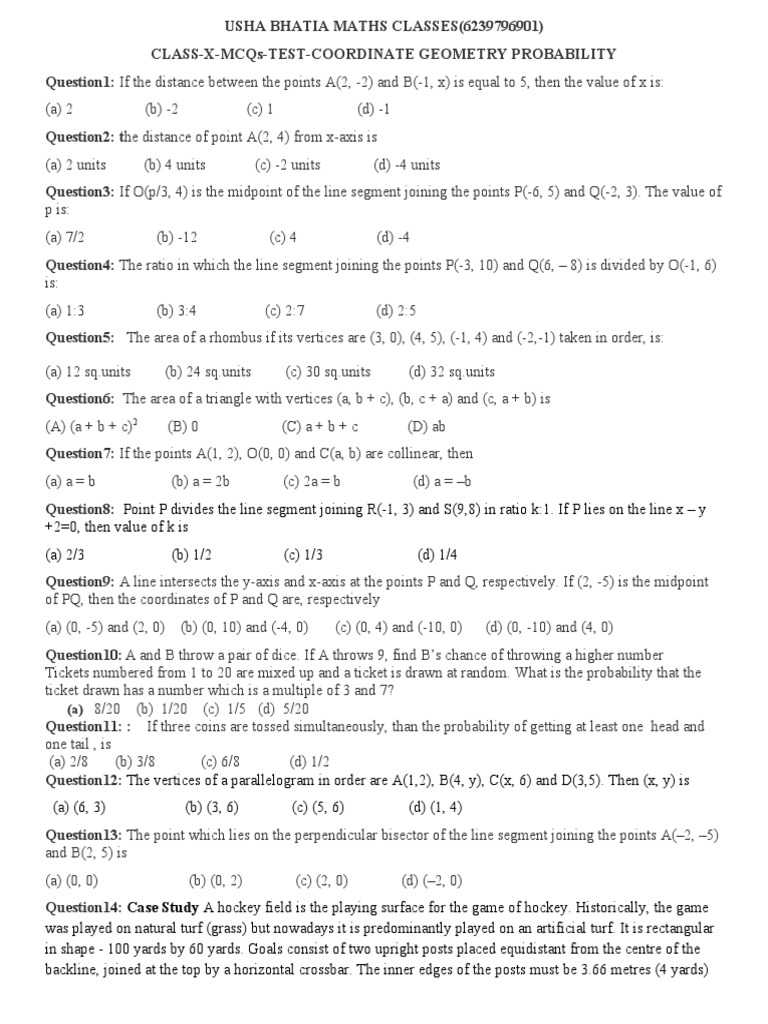 CLASS-X-MCQs-TEST-COORDINATE GEOMETRY PROBABILITY | PDF | Triangle ...