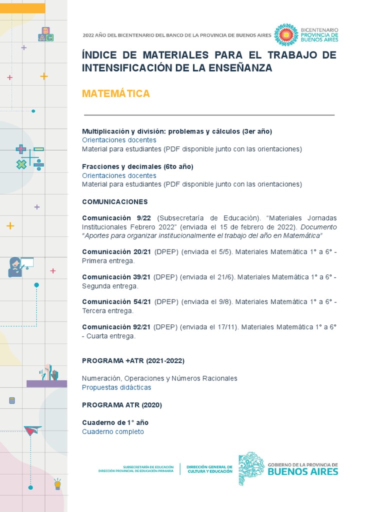 Índice de Materiales de Matemática | PDF | Método de enseñanza | Plan ...