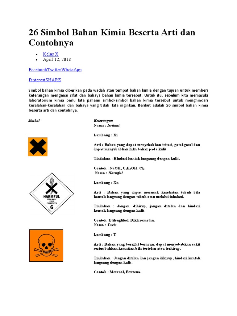 26 Simbol Bahan Kimia Beserta Arti Dan Contohnya | PDF