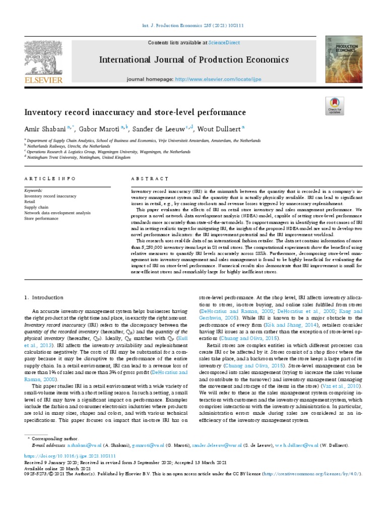 Inventory Record Inaccuracy and Store Level Performance | PDF ...